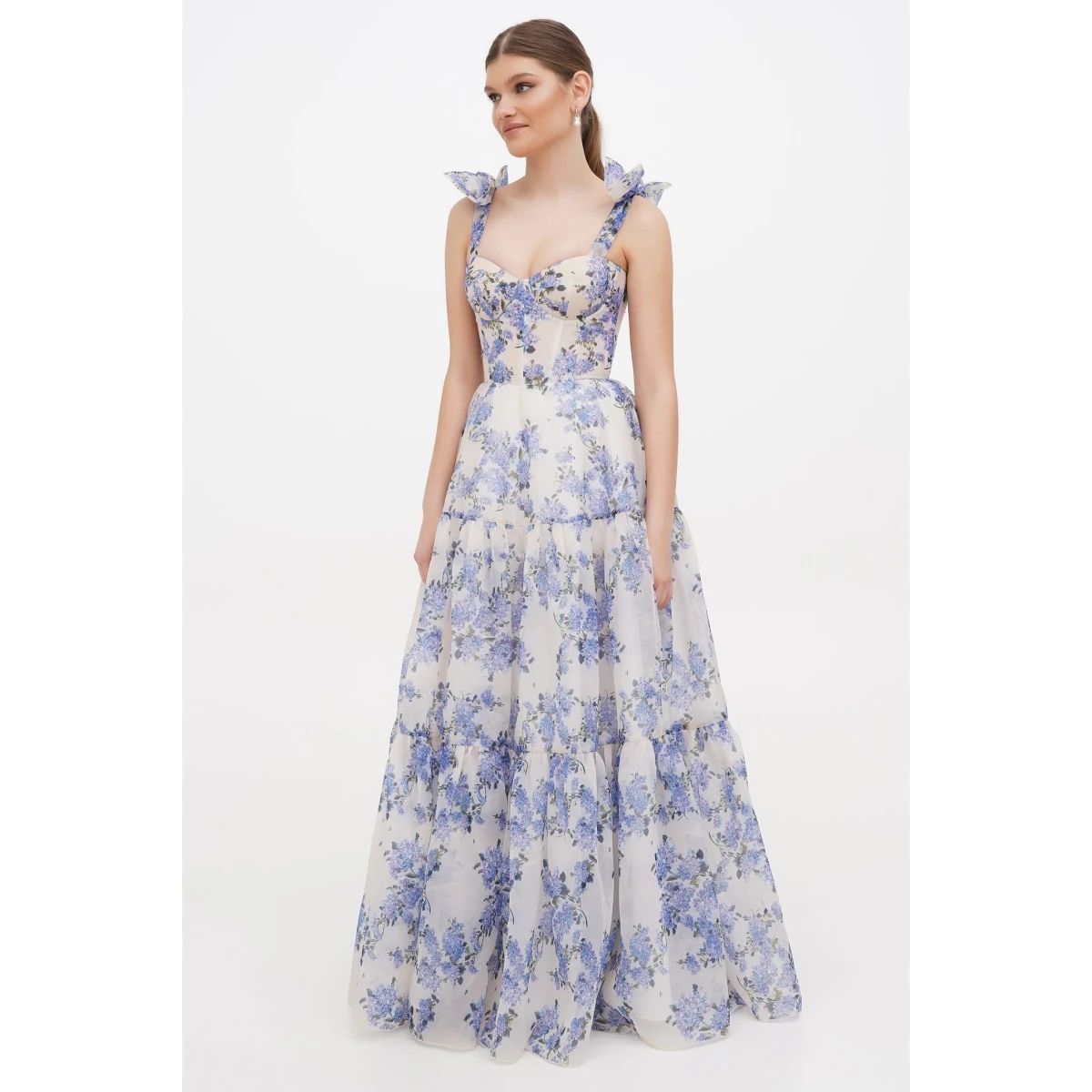 Milla Hydrangea Tender floral maxi tie-strap dress | Coveti